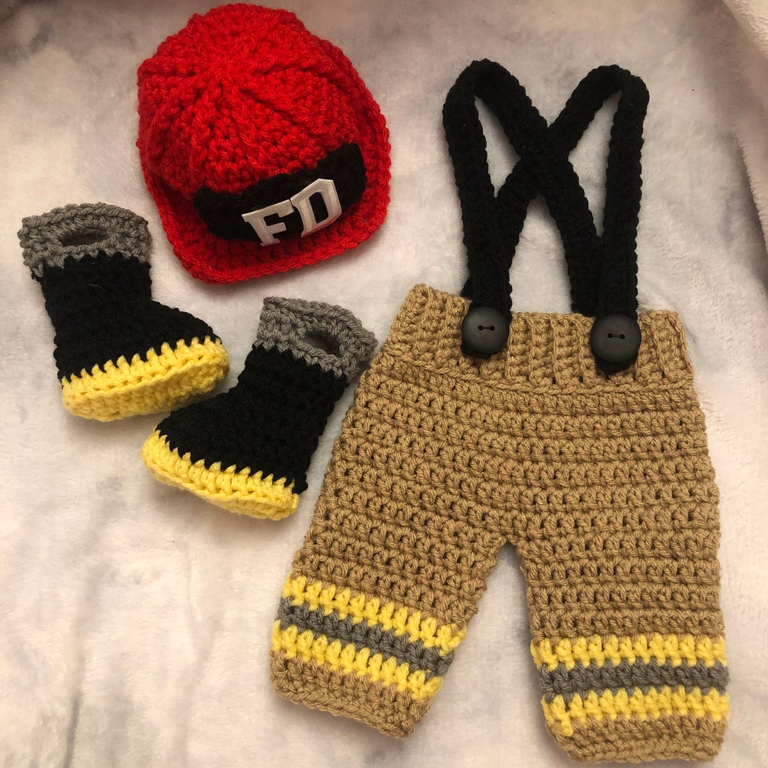 Crochet Fireman Outfit, Crochet Firefighter Outfit, Crochet Photo Prop ...