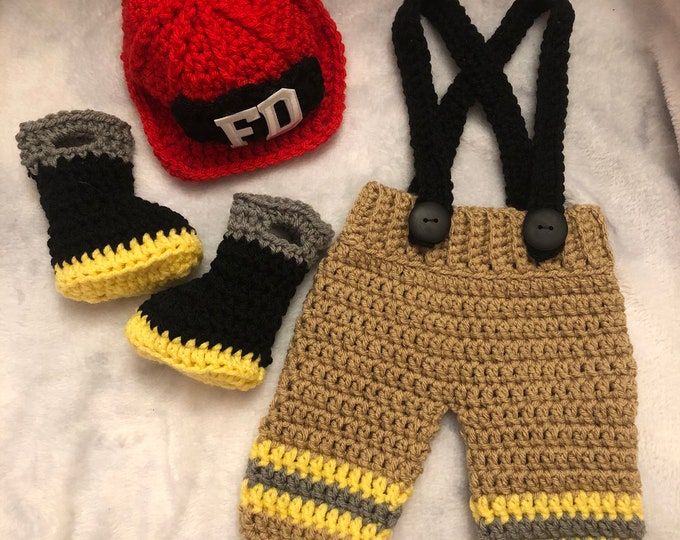 Crochet Fireman Outfit, Crochet Firefighter Outfit, Crochet Photo Prop ...