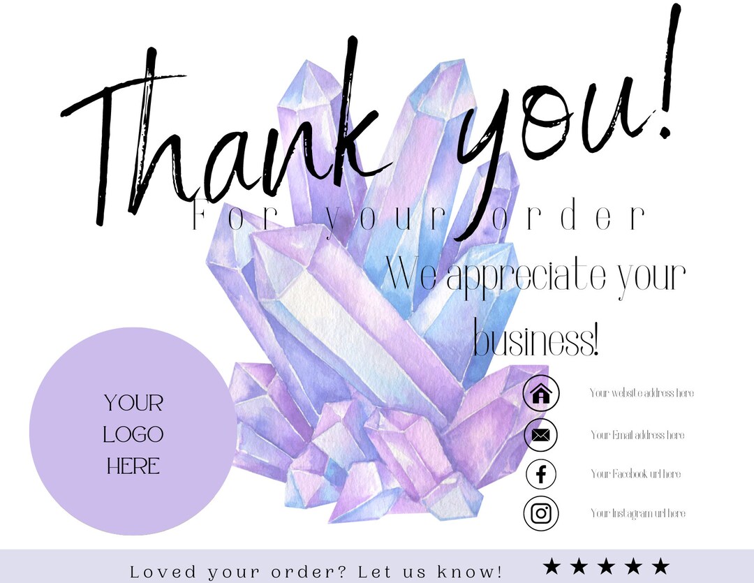 Editable Crystal Business Thank You Card Template - Etsy