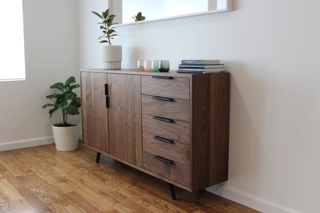 Walnut and Leather 5 Drawer Console - Etsy