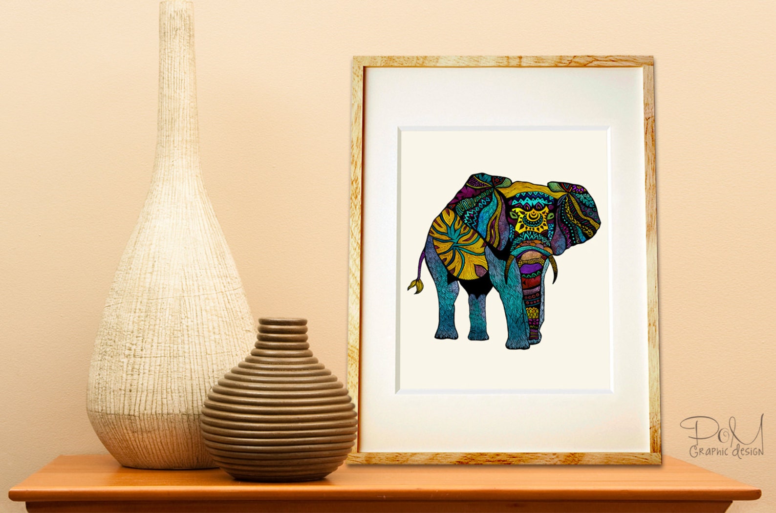 Colorful Tribal Animal Wall Art Set of 3 Prints – Elephant, Lion ...