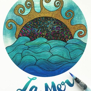 La Mer Typography Sun and Ocean Waves Illustration Art Print 8x 10 or ...
