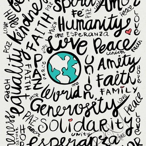 World Peace Positive Messages Typography Poster Prints in 8x10 or 11x14 ...
