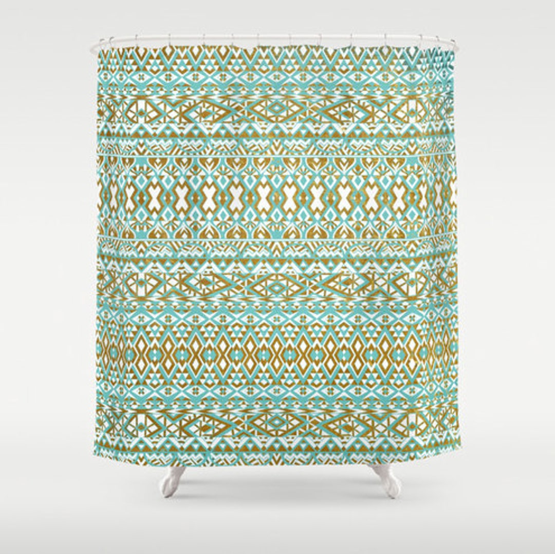 Mint and Gold Aztec Shower Curtain – Aztec & Tribal Design Great for ...