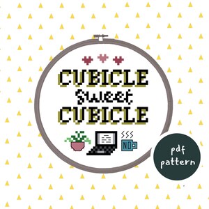 Cubicle Sweet Cubicle Cross Stitch Pattern With Laptop, Plant, and Hot ...