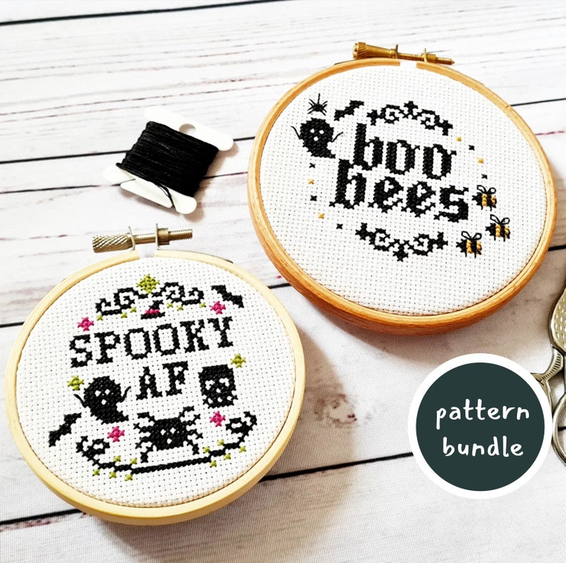 Spooky Cross Stitch Pattern Bundle Spooky AF and Boo Bees - Etsy