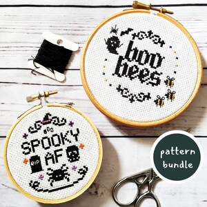 Spooky Cross Stitch Pattern Bundle - Spooky AF and Boo Bees - Gothic Style With Mini Halloween ...