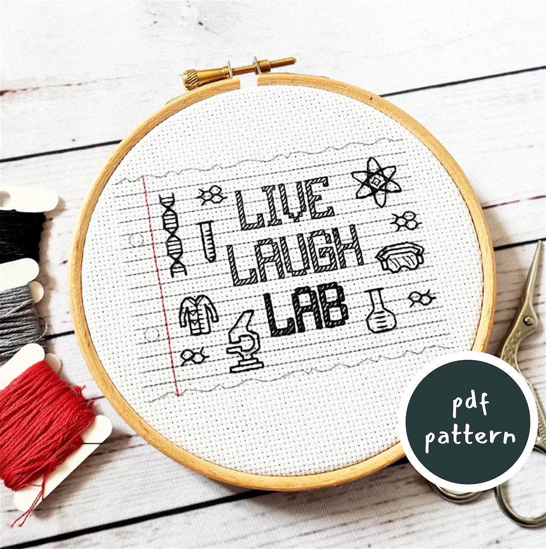 Live Laugh Lab Blackwork Pattern: Science Back Stitch (PDF Pattern) - Etsy