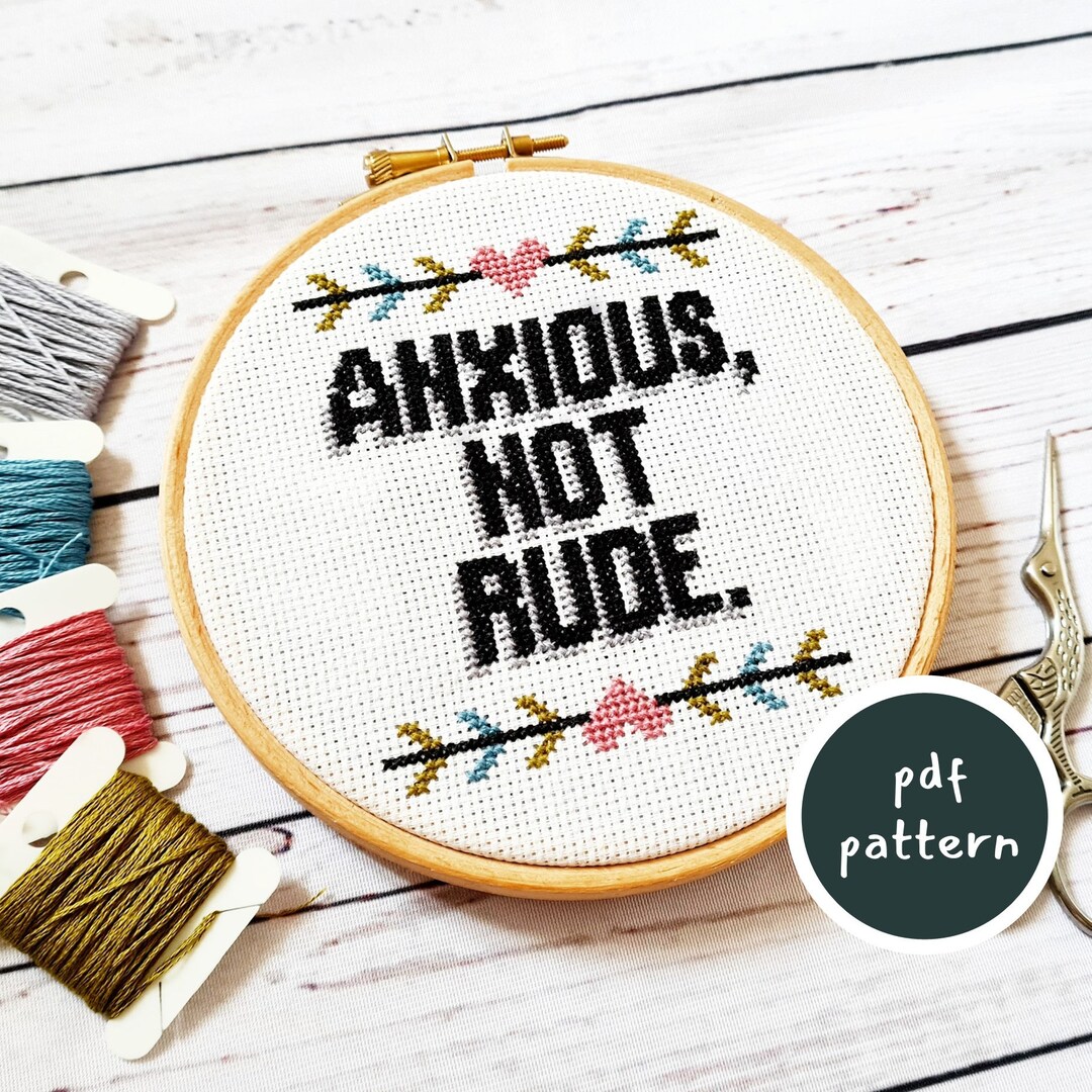 Anxious, Not Rude Easy Cross Stitch Pattern With Modern Border - A Fun ...