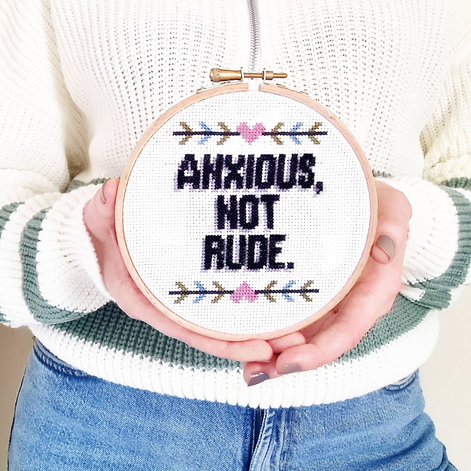 Anxious, Not Rude Easy Cross Stitch Pattern With Modern Border - A Fun ...