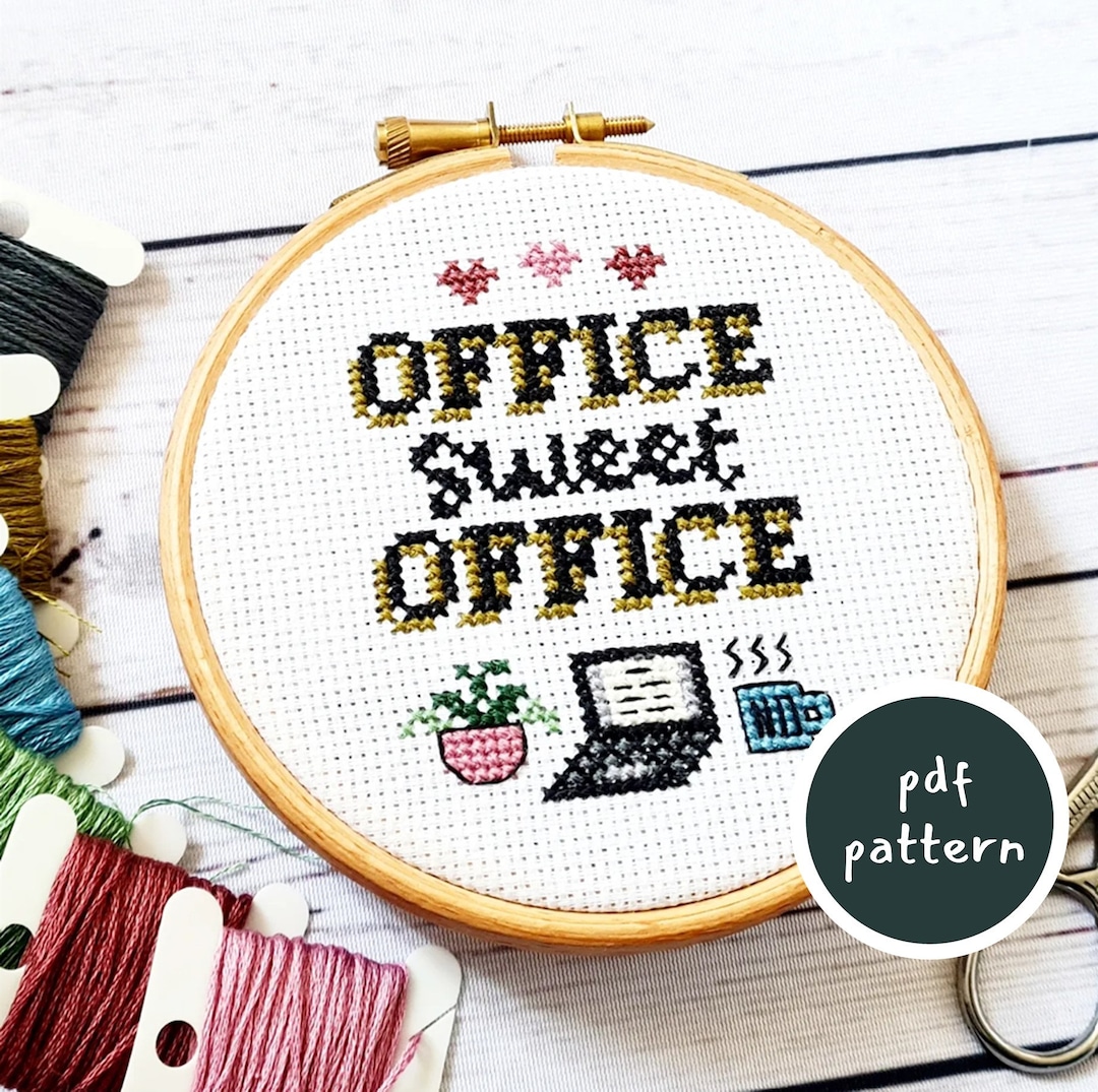Office Sweet Office Cross Stitch Pattern With Laptop, Plant, and Hot ...