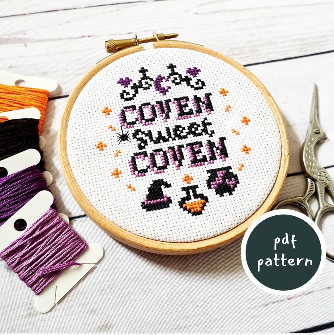 Witchy Cross Stitch Pattern - Coven Sweet Coven - Halloween Themed ...