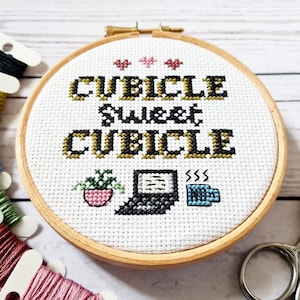 Cubicle Sweet Cubicle Cross Stitch Pattern With Laptop, Plant, and Hot ...