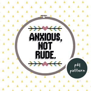 Anxious, Not Rude Easy Cross Stitch Pattern With Modern Border - A Fun ...