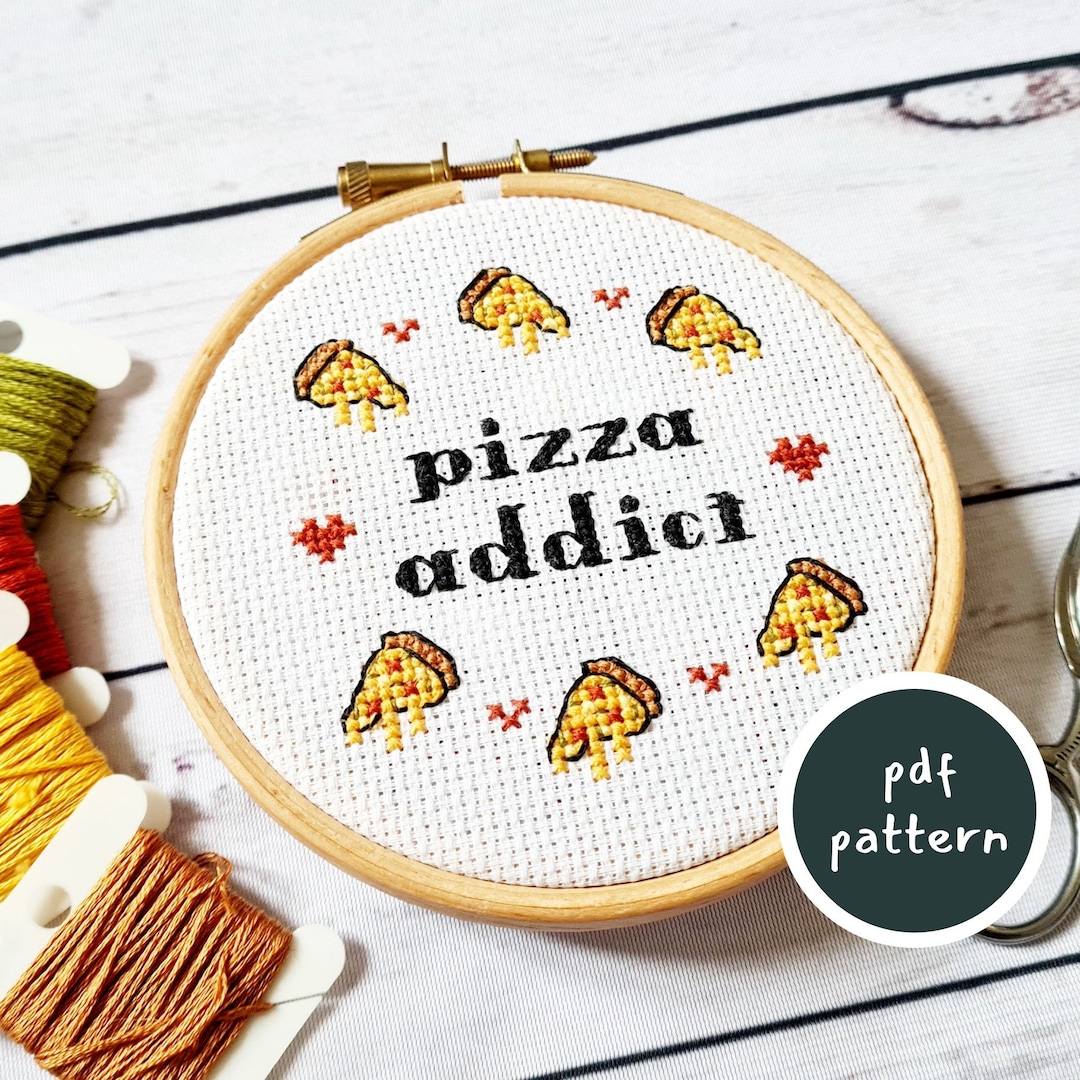 Pizza Addict Cross Stitch Pattern With Mini Pizza Motifs - Perfect for ...