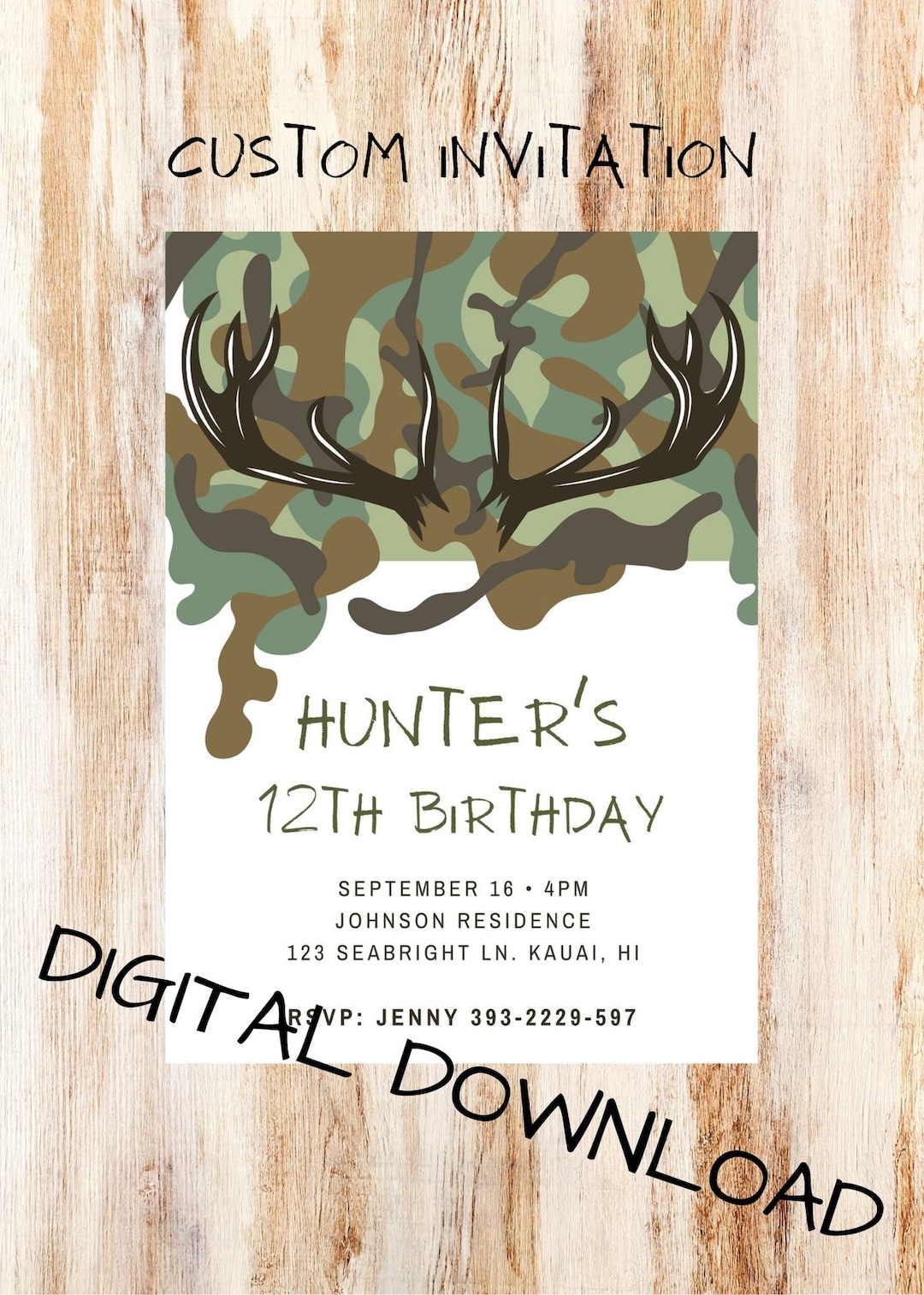 Hunting Birthday Invitations, Camo Birthday Invitation, Boys Birthday ...