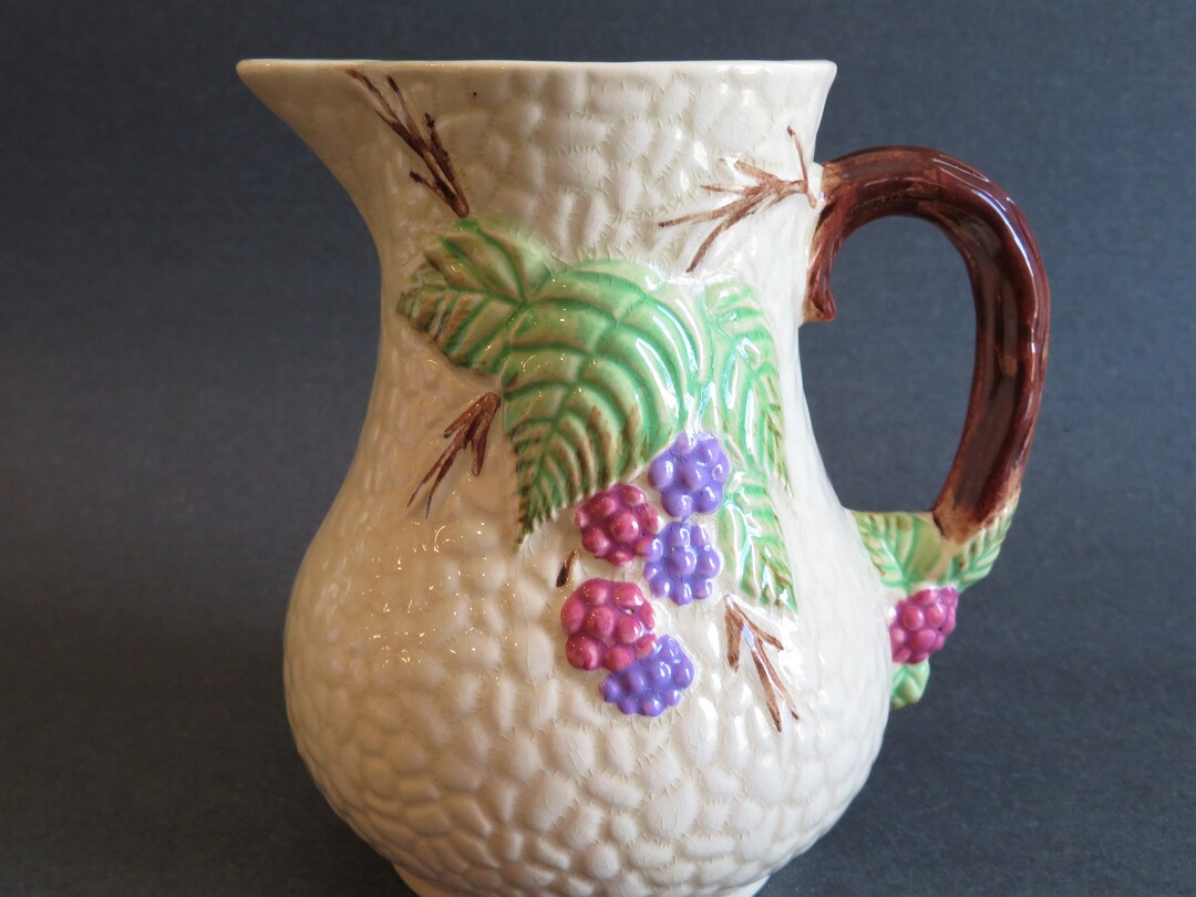 Wade Pitcher 5” in Majolica Tan Bramble Pattern With Raised Purple ...