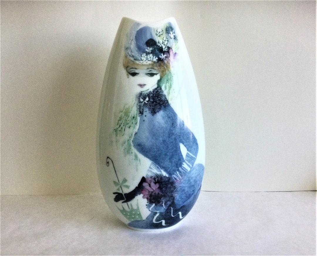 Rosenthal Mid Century Modern Handpainted Porcelain Vase #290 Lady in ...