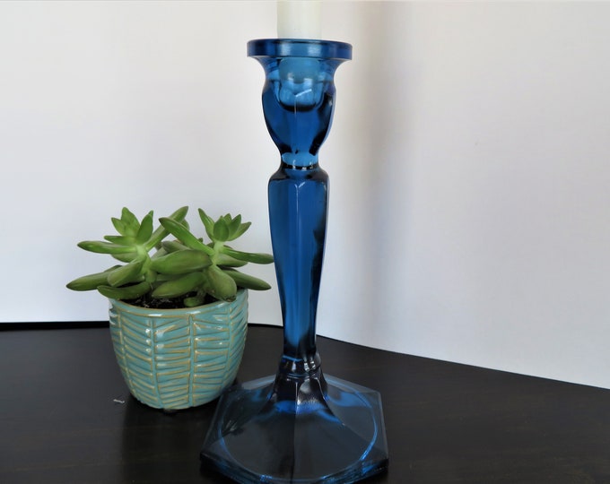 Colony Blue Harvest Carnival Glass Single Light Candlestick Holders Set ...
