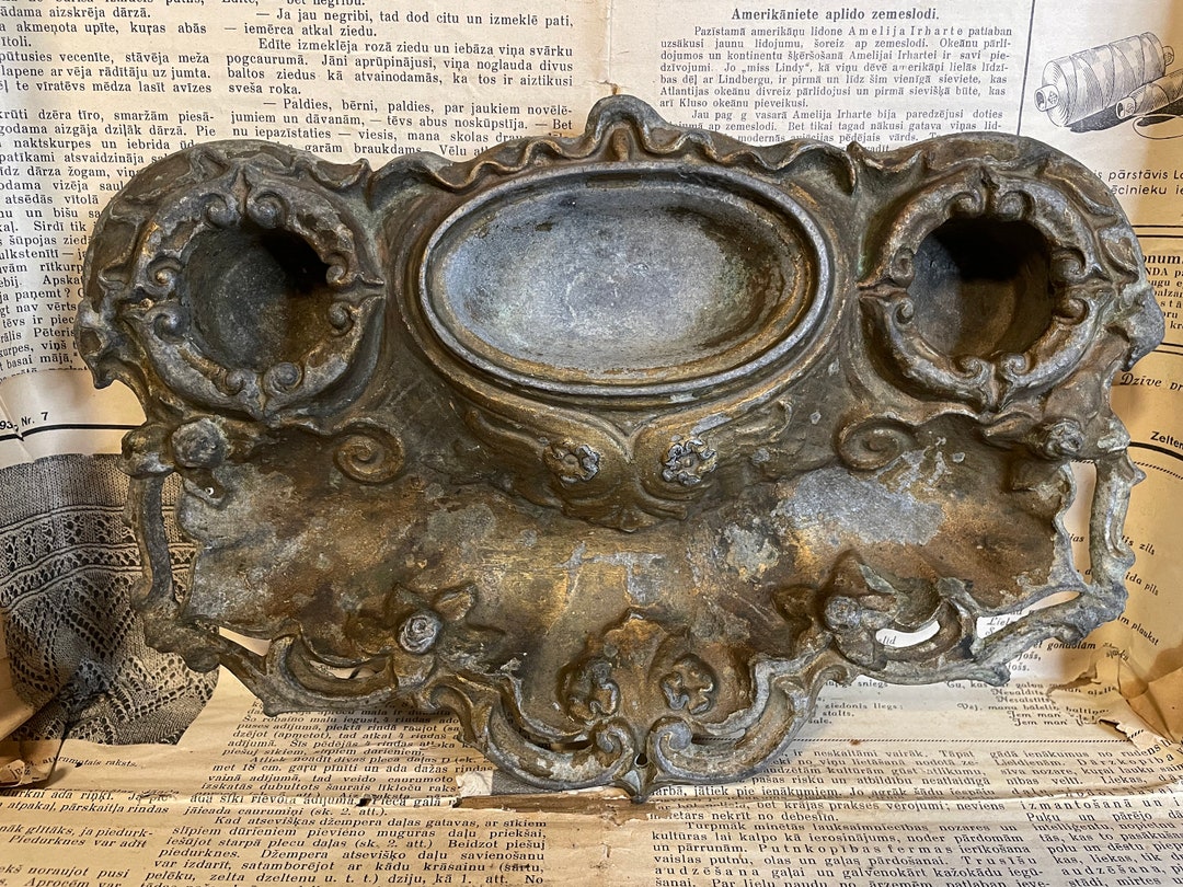 Vintage Inkwell Desk Set Pewter. Tin Casting. - Etsy