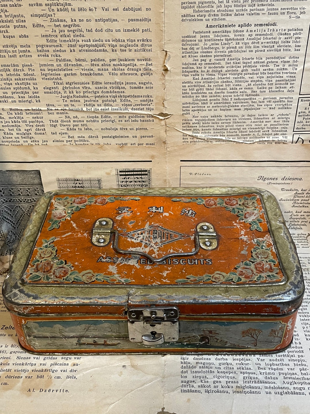 Vintage Folded Chinese Metal Biscuit Box - Etsy