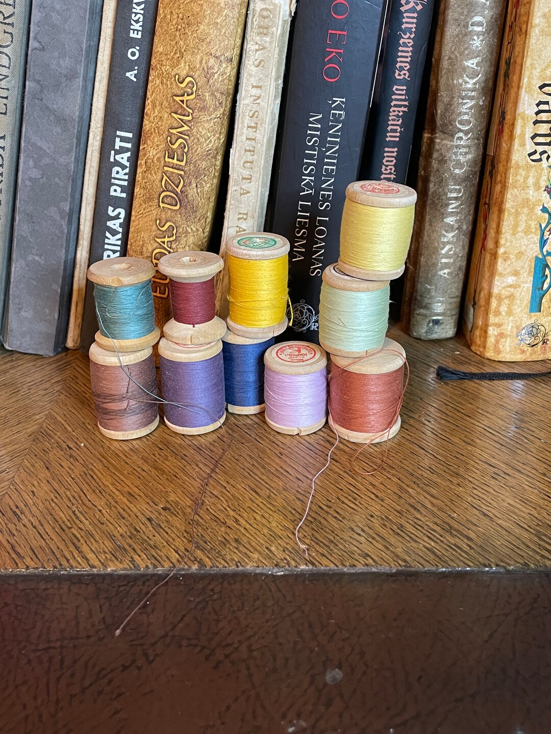 Vintage Wooden Thread Spools With Original Threads. - Etsy