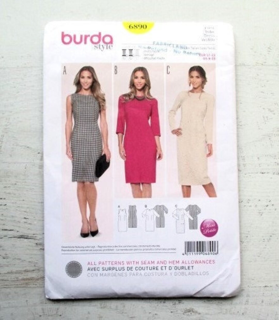 Burda UNCUT 6890 Misses' Petite Fitted Dress With Three Sleeve Lengths ...