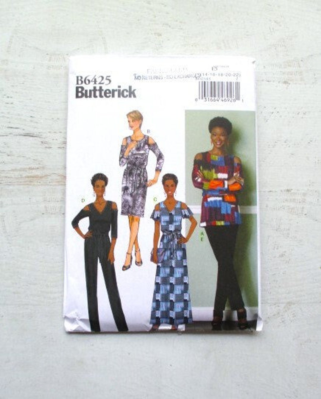 Butterick UNCUT 6425 Misses' Top, Dress, Jumpsuit, Pants & Sash Size 14 ...