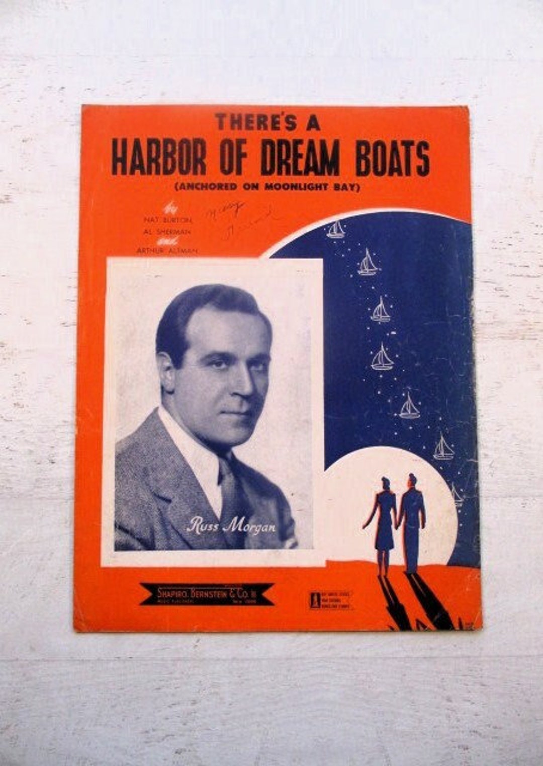 1943 Sheet Music there's A Harbor of Dream Boats anchored on Moonlight ...