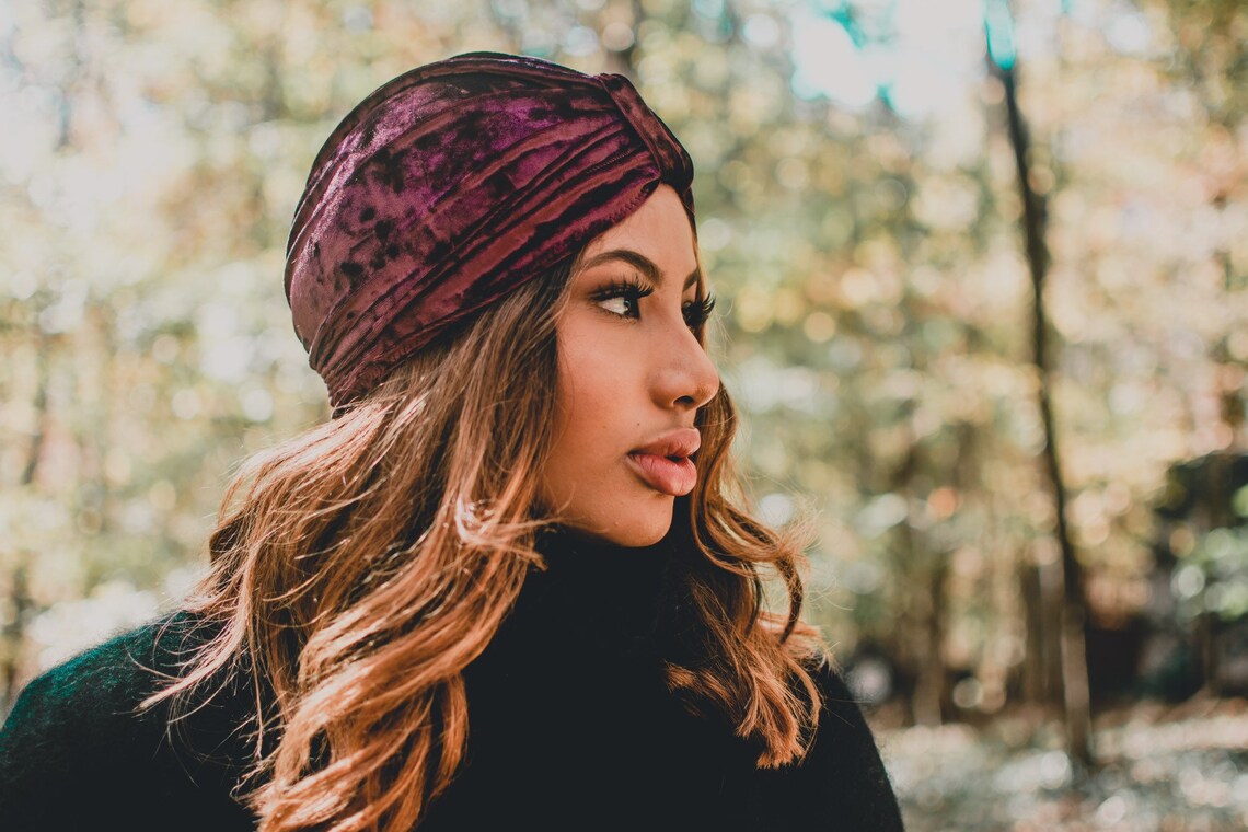 Plum Purple Velour Turban Hat/turban Headband - Etsy