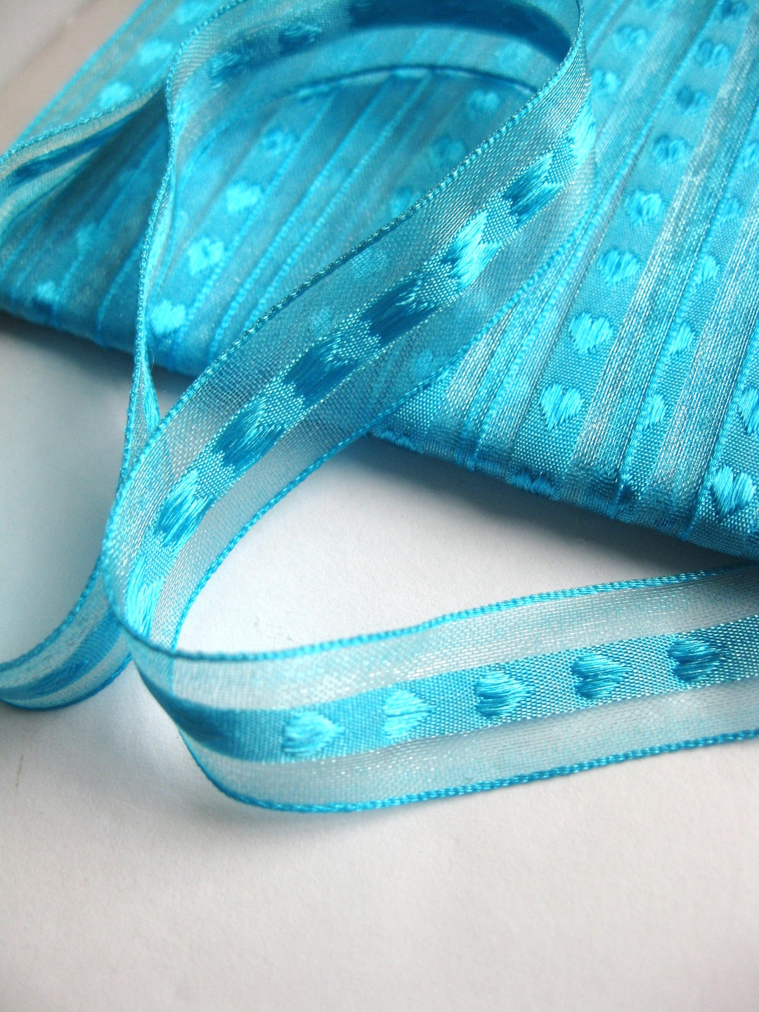Vintage 1/2" Wide Satin Turquoise Blue HEART Flat Trim - 7 Yards, 5 ...