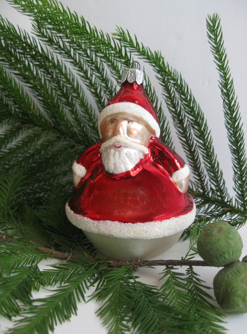 Vintage Roly Poly Glass Santa Christmas Ornament - Mica Crystal Accents ...