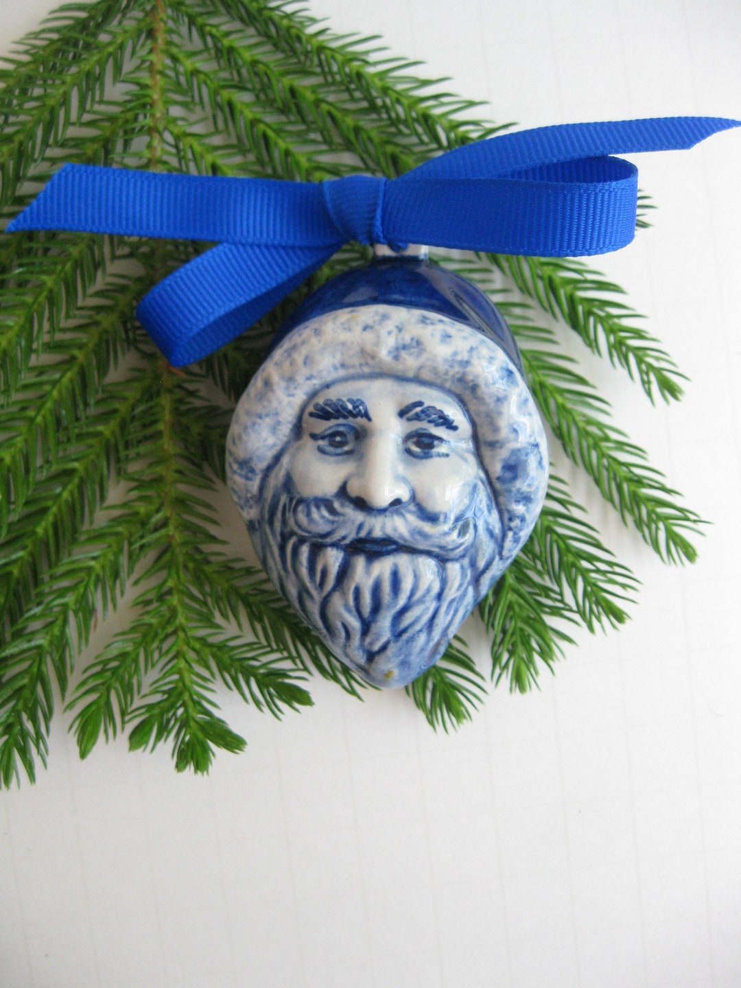 Vintage Delft Blue and White Porcelain Santa Claus Christmas Ornament ...