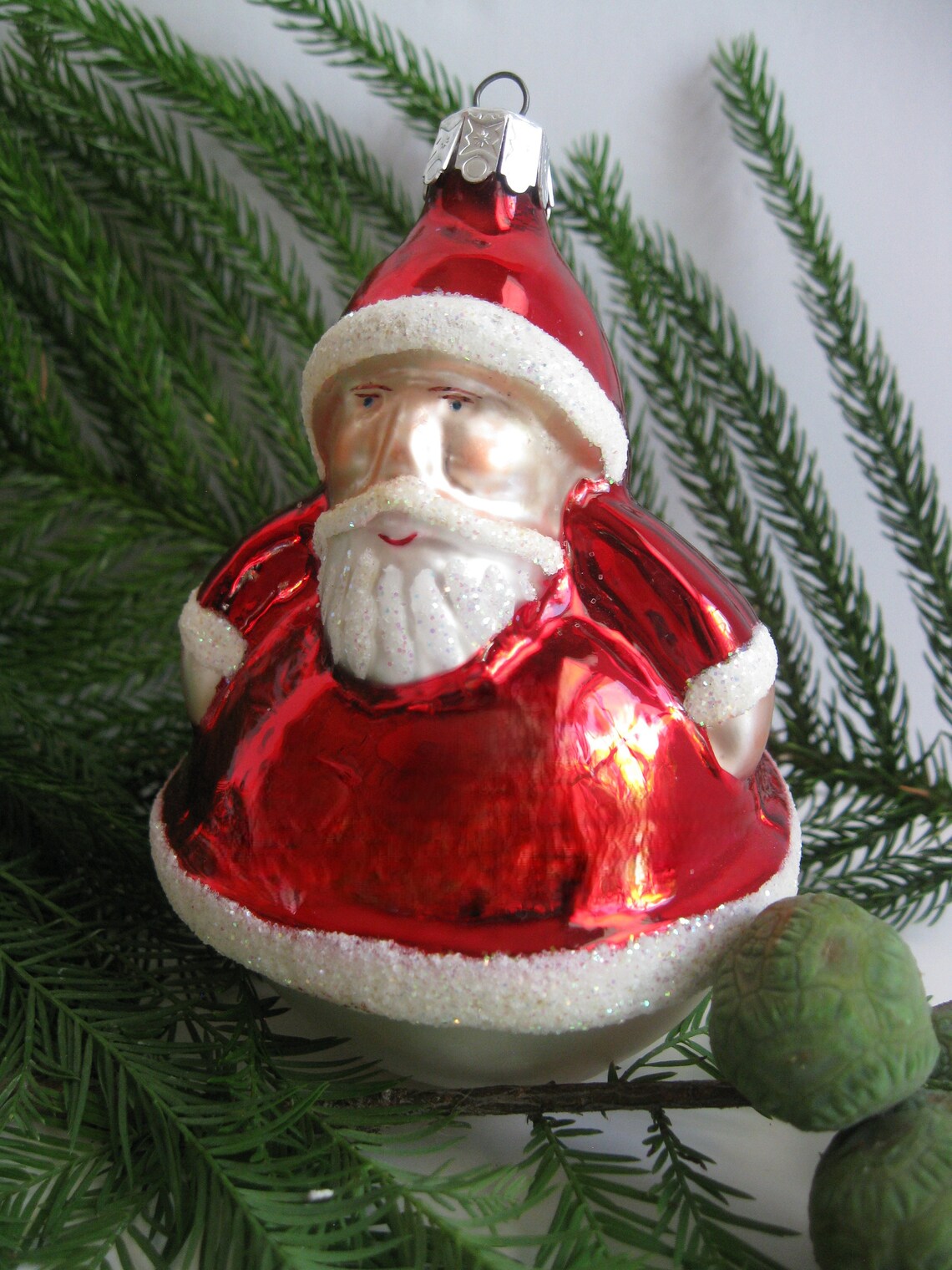 Vintage Roly Poly Glass Santa Christmas Ornament - Mica Crystal Accents ...