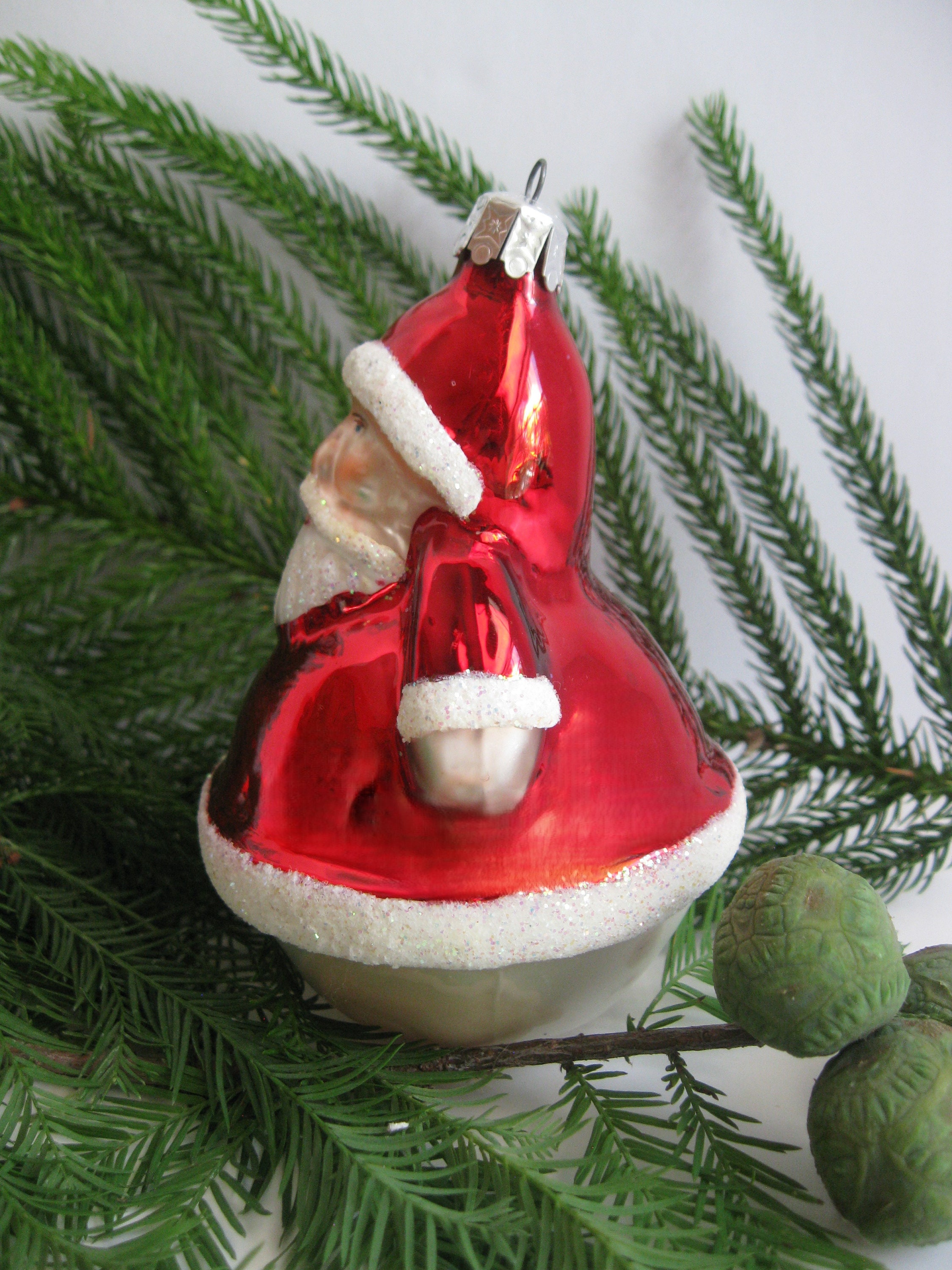 Vintage Roly Poly Glass Santa Christmas Ornament - Mica Crystal Accents ...