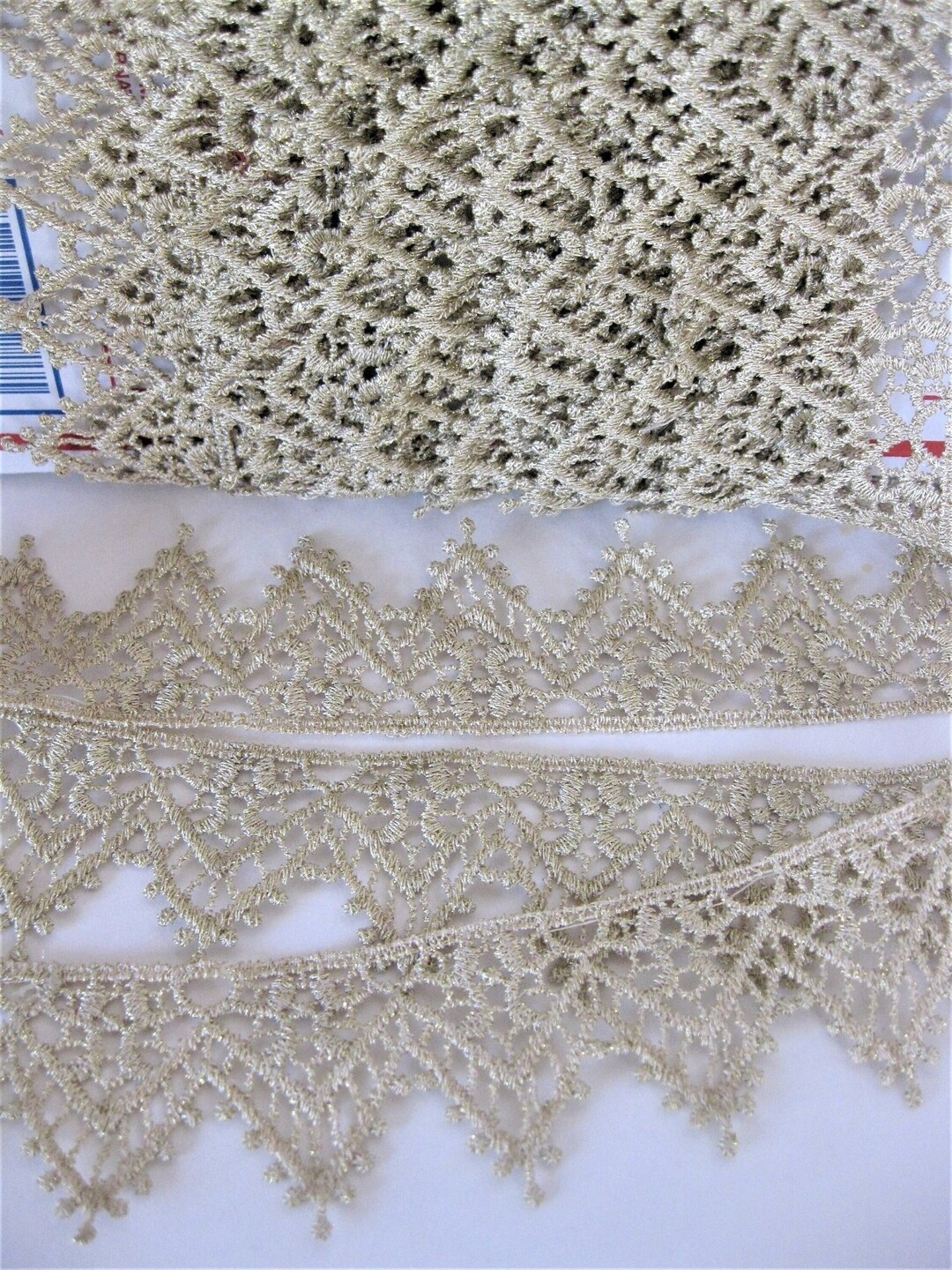 Vintage 3-3/4 Wide Gold Metallic Triangular Shaped Lace Trim 6 Yards ...