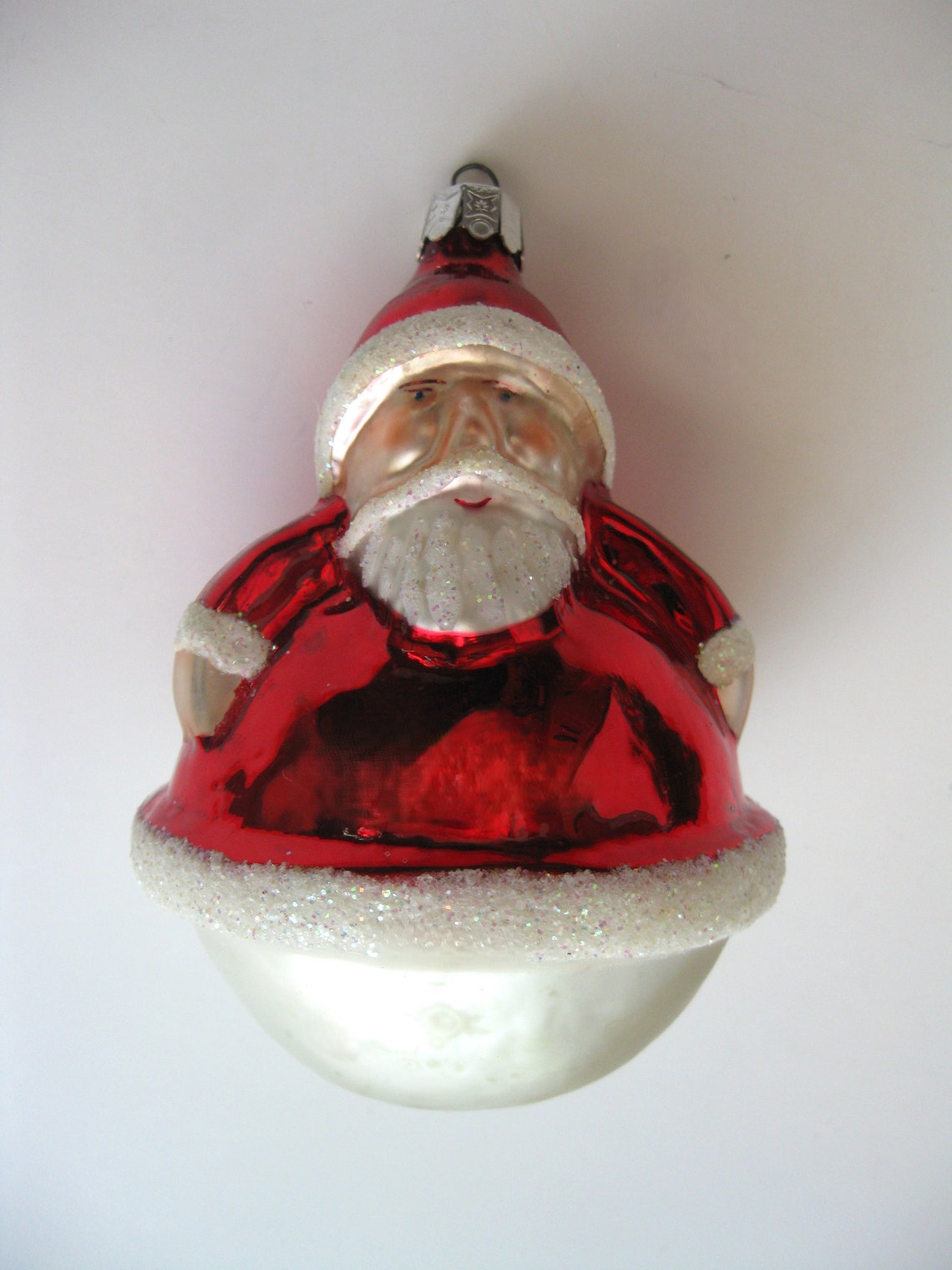 Vintage Roly Poly Glass Santa Christmas Ornament - Mica Crystal Accents ...