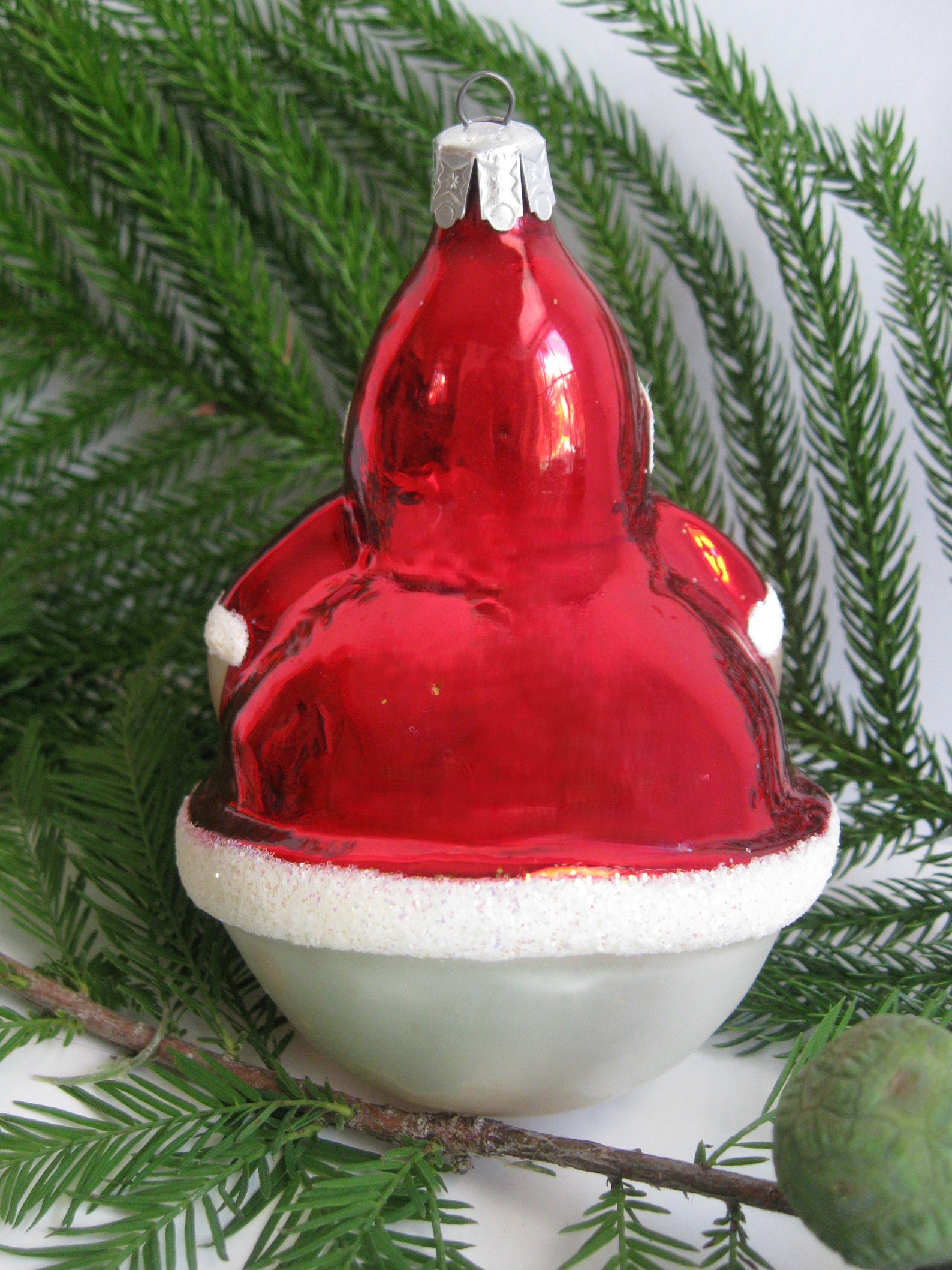 Vintage Roly Poly Glass Santa Christmas Ornament - Mica Crystal Accents ...