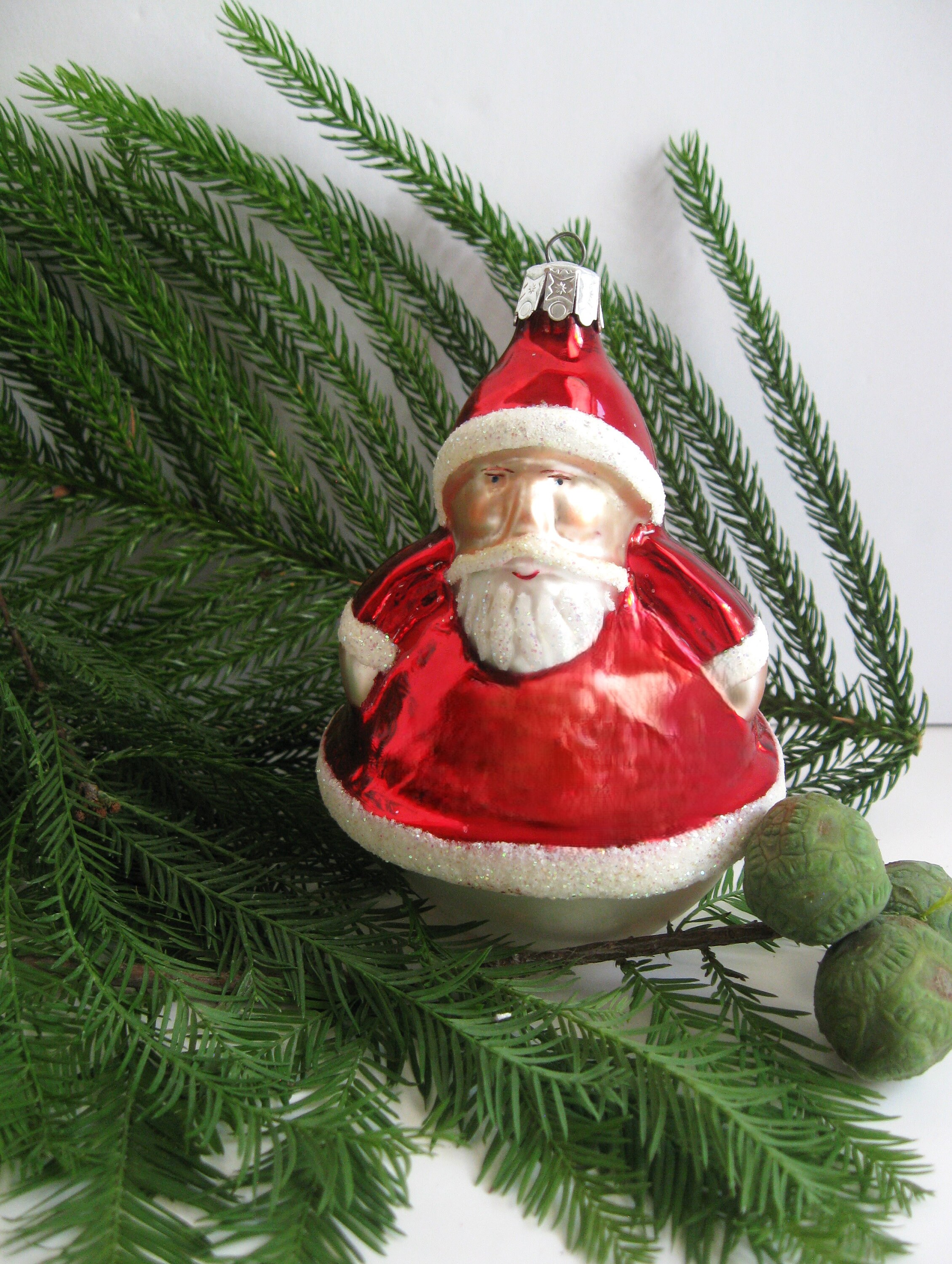 Vintage Roly Poly Glass Santa Christmas Ornament - Mica Crystal Accents ...