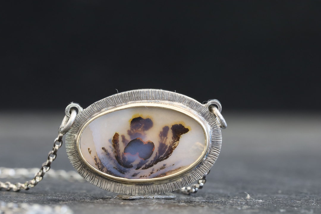 Dendritic Agate Gold and Silver Necklace, Dendritic Silver Necklace ...