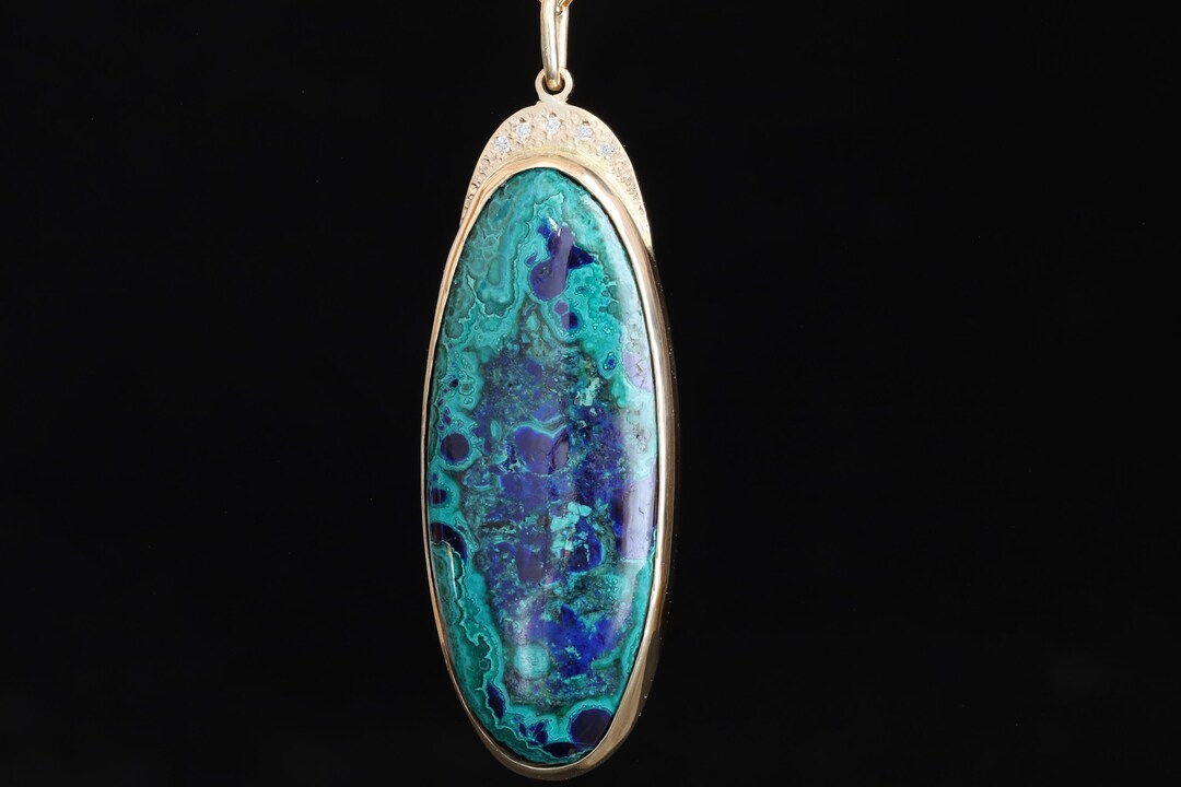 Azurite Malachite and Diamonds 14k Gold Pendant, Malachite Yellow Gold ...