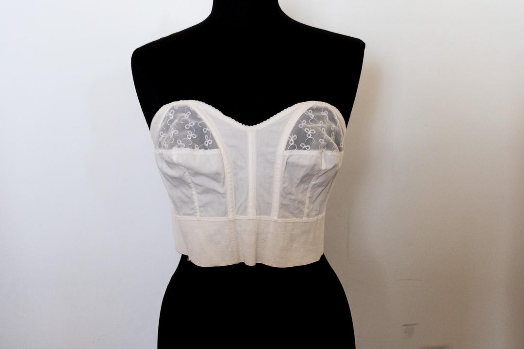 1950's Vintage White Bustier Brassiere 36C - Very Cute Embroidered ...