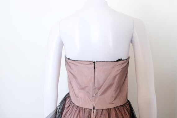 2000's Vintage Gown Black Tuille on Pink Strapless Pr… - Gem