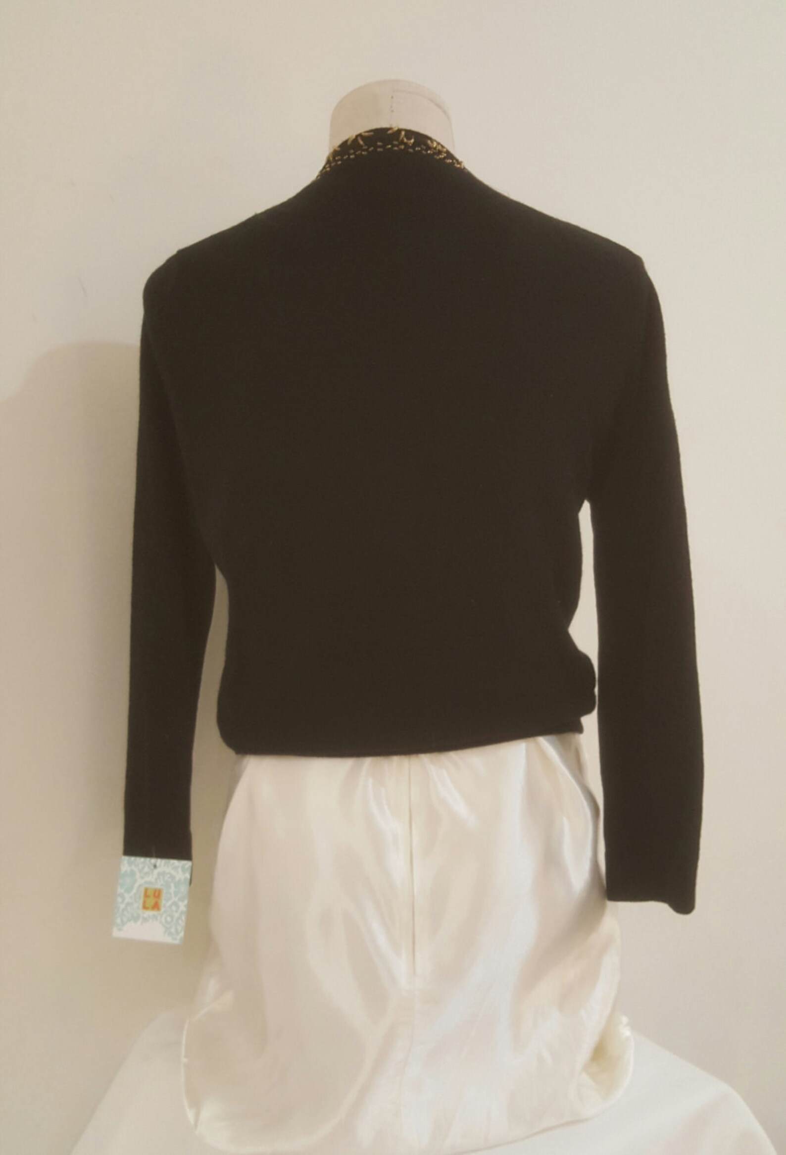 1950's Vintage Black Beaded Lambswool Cardigan With Gold Beads of ...