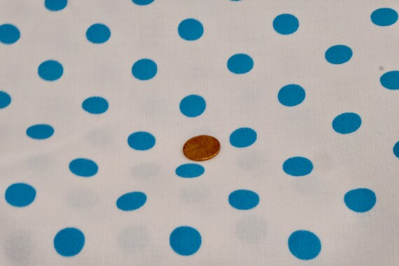 1960's Big Turquoise Polka Dots on White Rayon Linen | Etsy