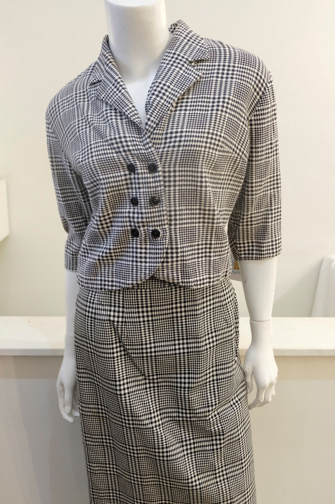 1960's Vintage Rhoda Lee Summer Cotton Knit Glen Plaid Black and White ...
