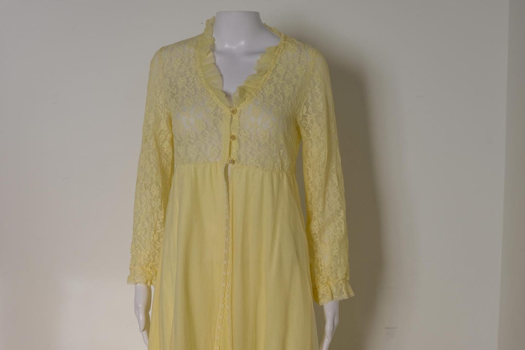 1960's Vintage Yellow Lace Sheer Nylon Slumber Party Negligee Lingerie ...