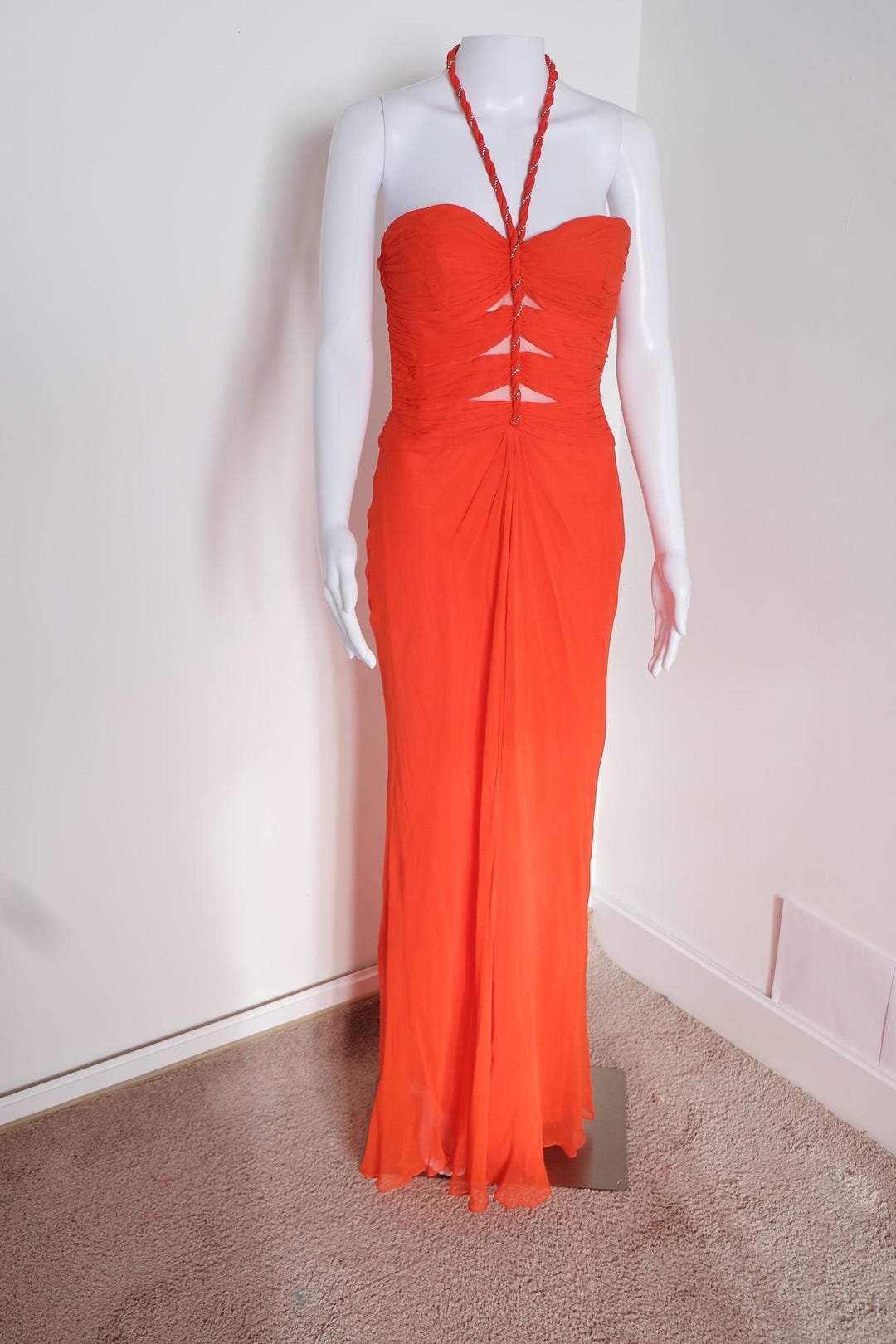 2000's Vintage Gown Vibrant Orange Slip Dress Starlet Style Chiffon ...