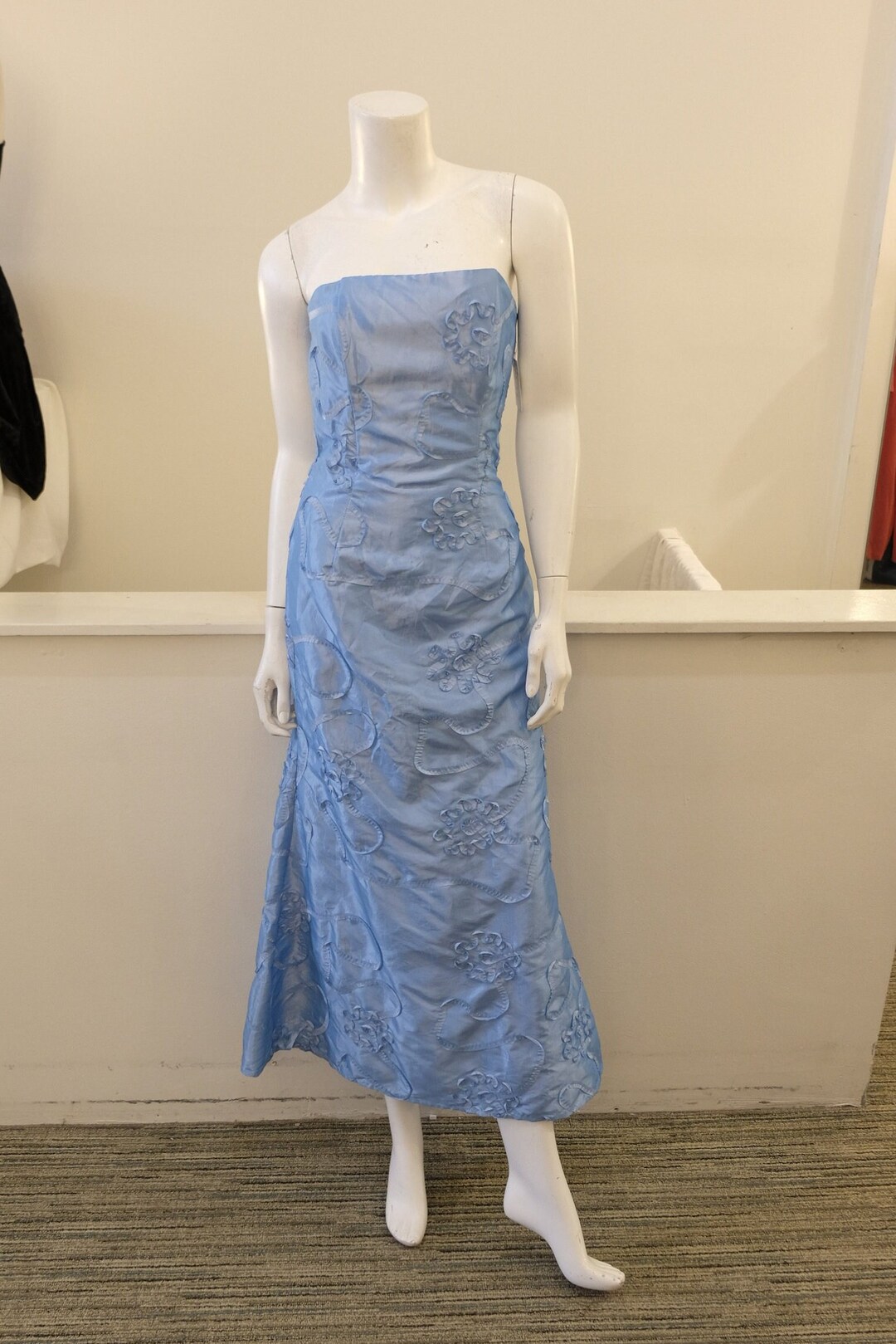 2000's Vintage Jessica Mcclintock Strapless Sky Blue Dress Iridescent ...