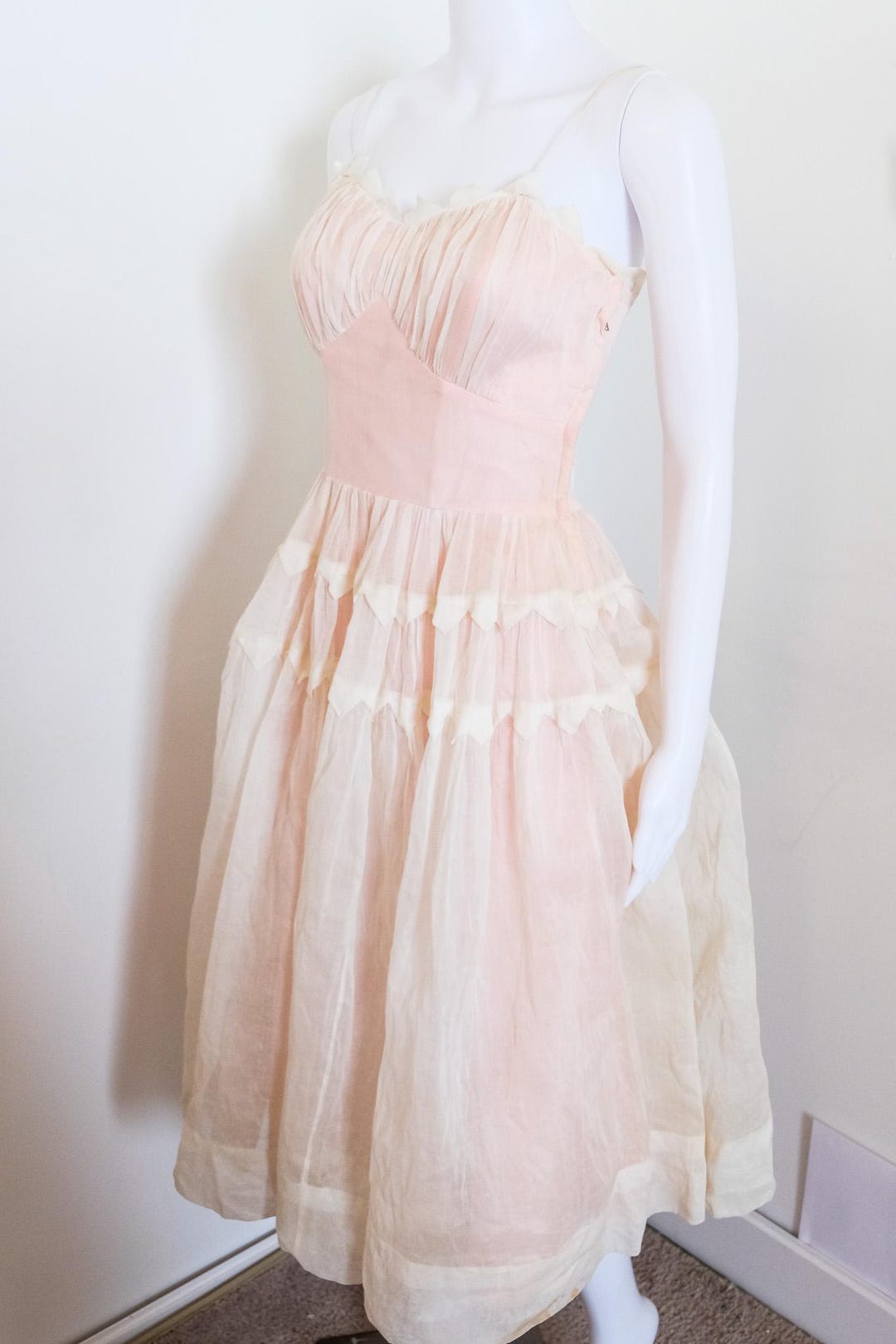 1950's Vintage Pale Pink Organza Sun Dress Cotton Fit Flare Full ...